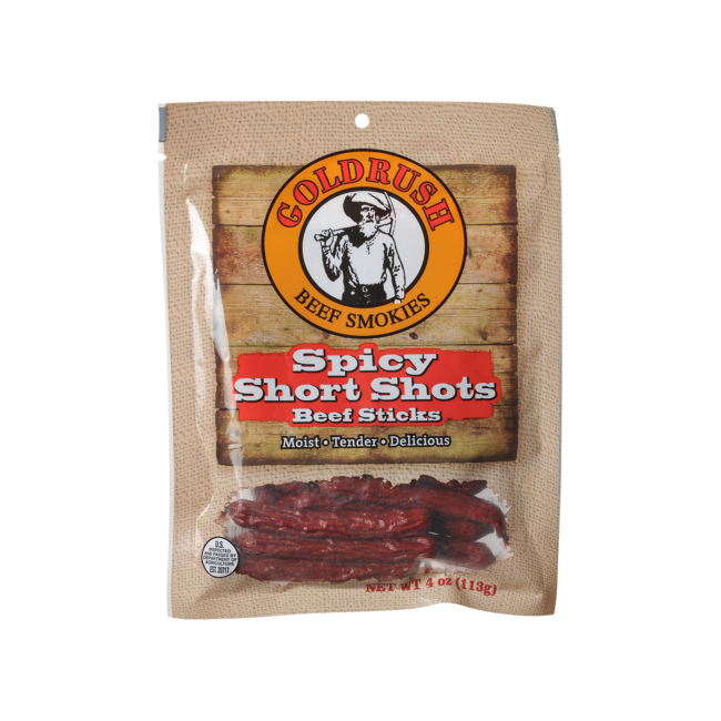 4 oz. Mini Beef Smokies 4" Short Shots - Goldrush Jerky